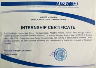 Internship certificate - aiesec | PDF | Undergraduate Education | College Education