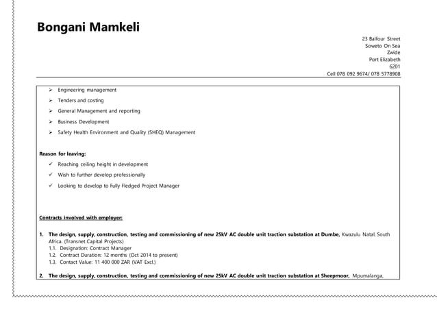 Bongani Mamkeli CV Rev.Jan2017 | PPT