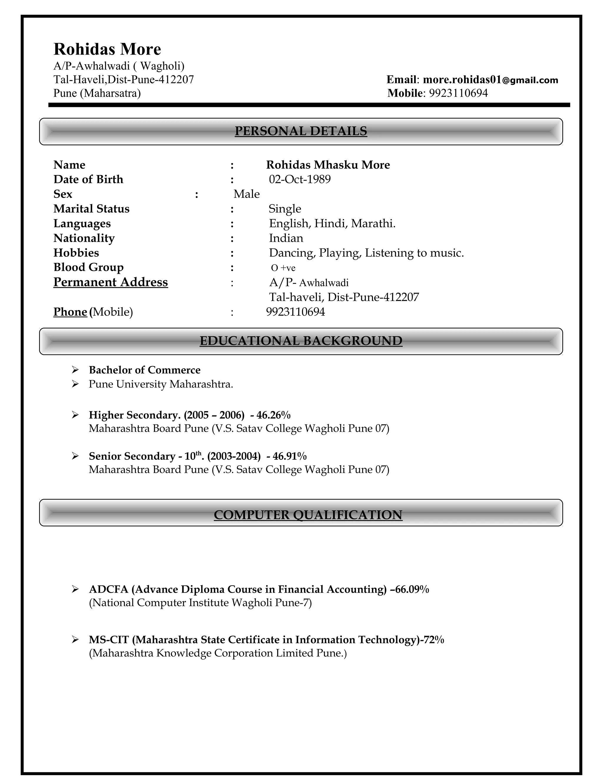 Rohidas Resume | DOC