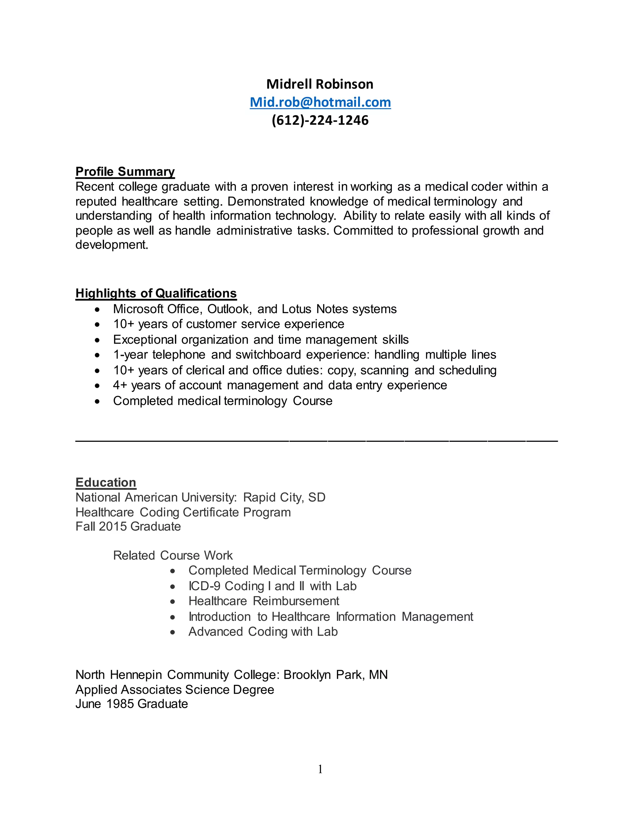 Medical Coder Resume | DOCX