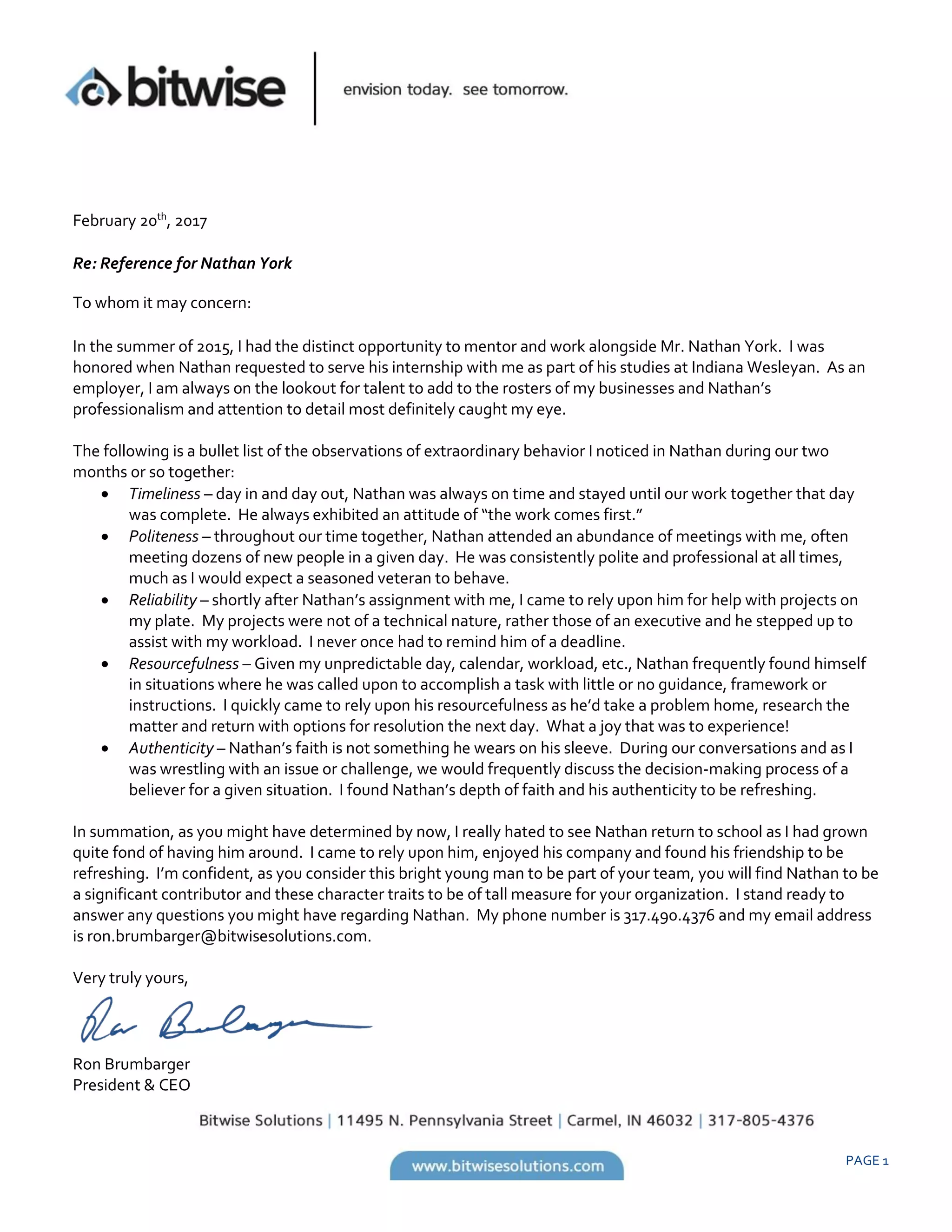 Bitwise Reference Letter | PDF