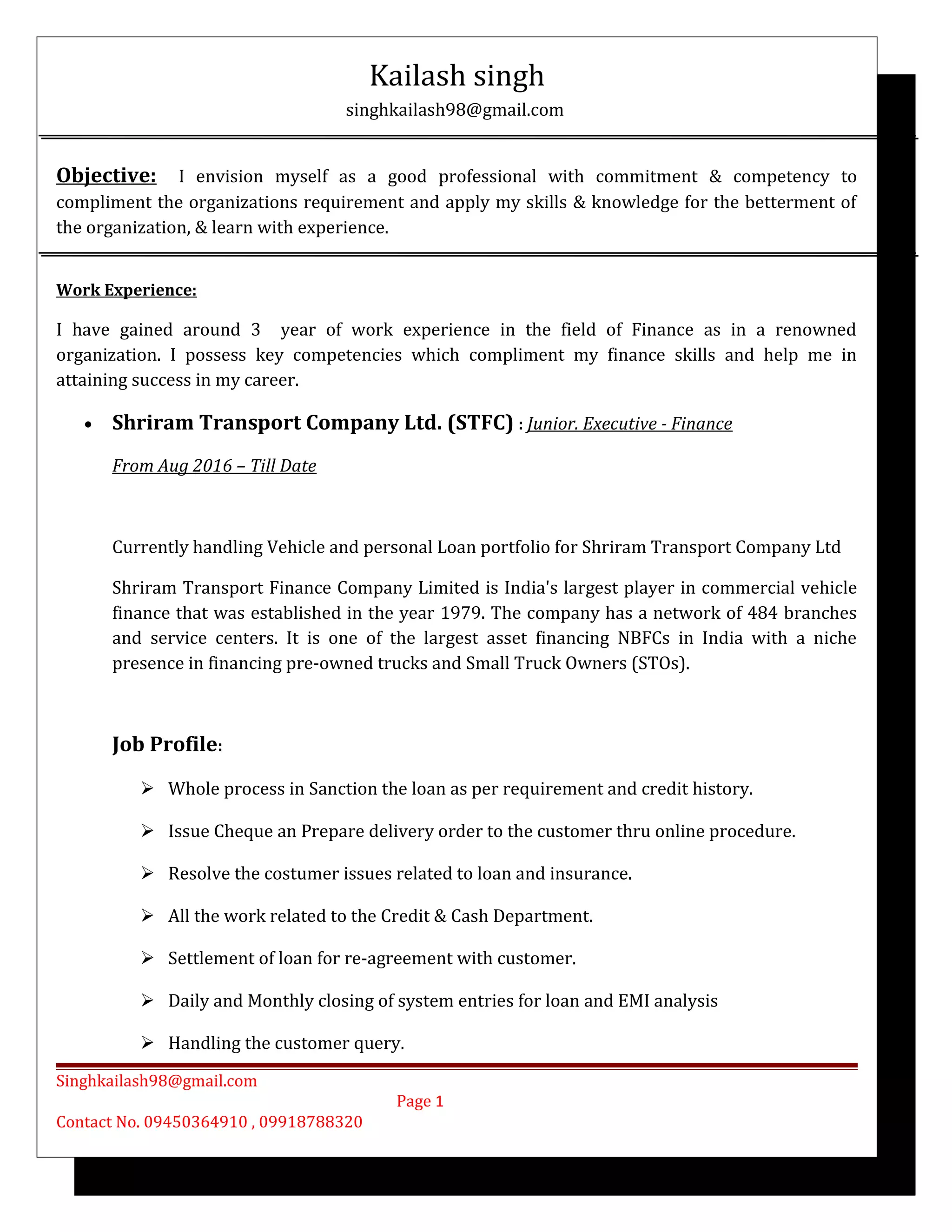 Kailash singh RESUME | PDF