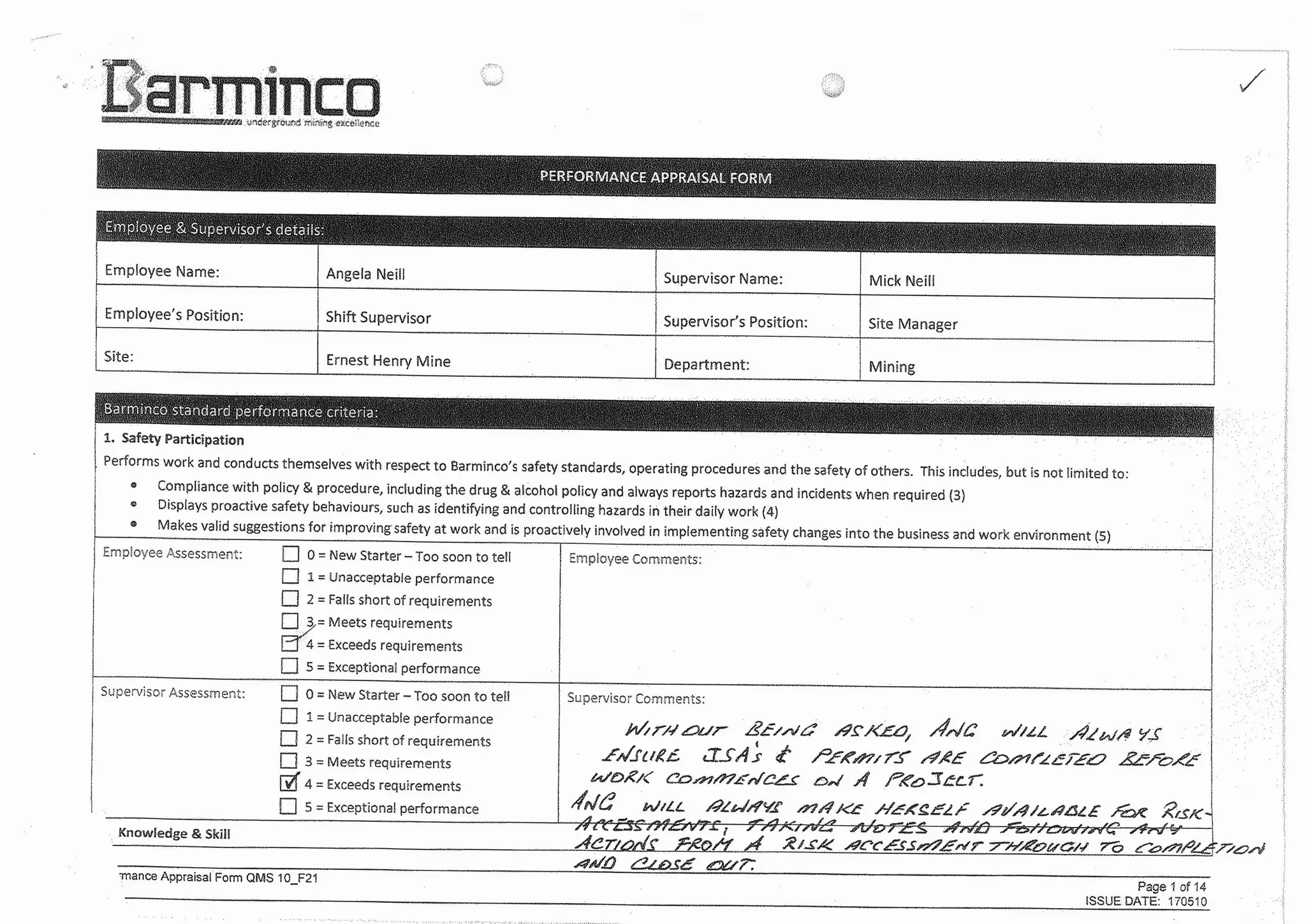 Certificate of Service A Neill Shift Supervisor | PDF