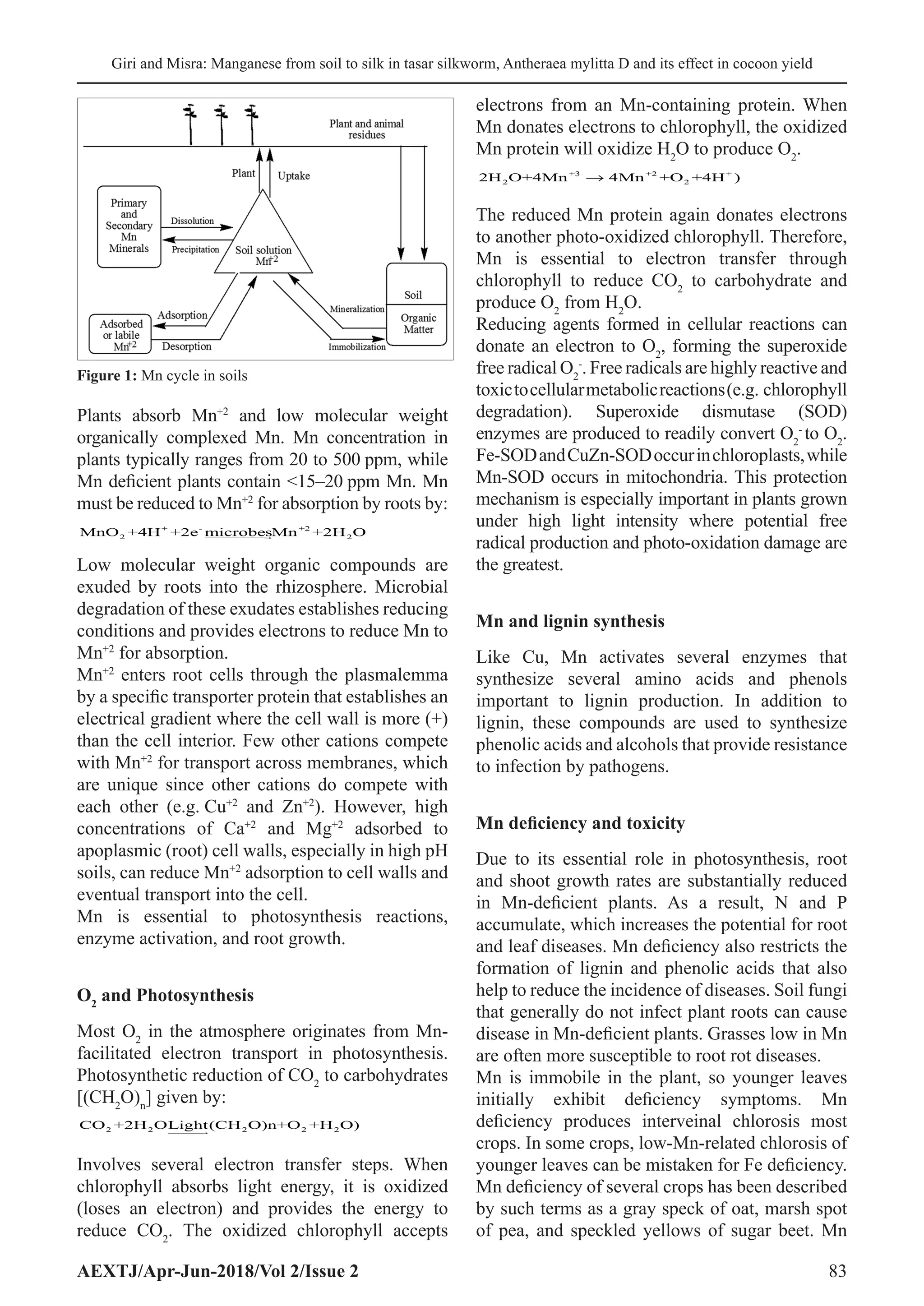 Manganese from Soil to Silk in Tasar Silkworm, Antheraea mylitta Drury ...