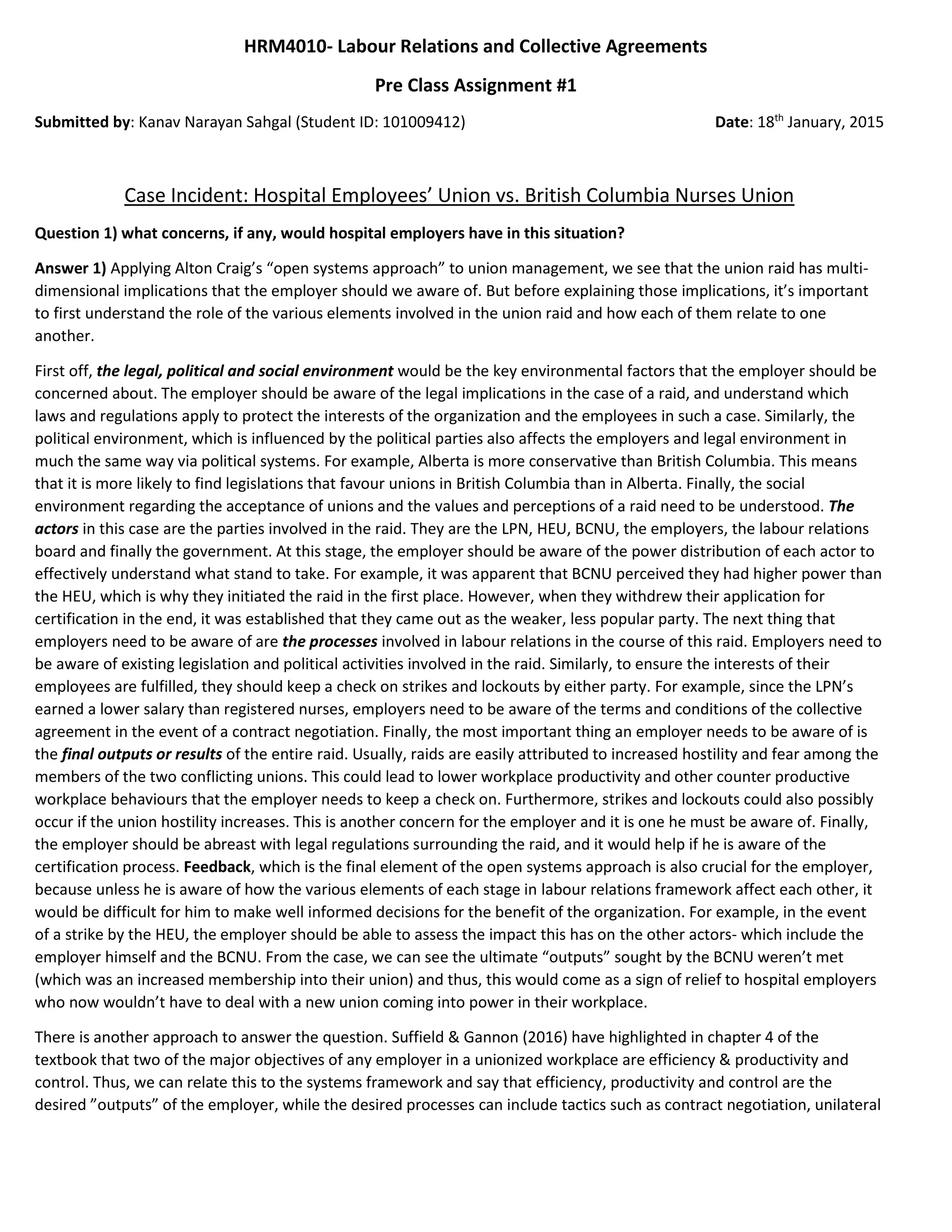 Labour relations pre class assignment 1 | PDF