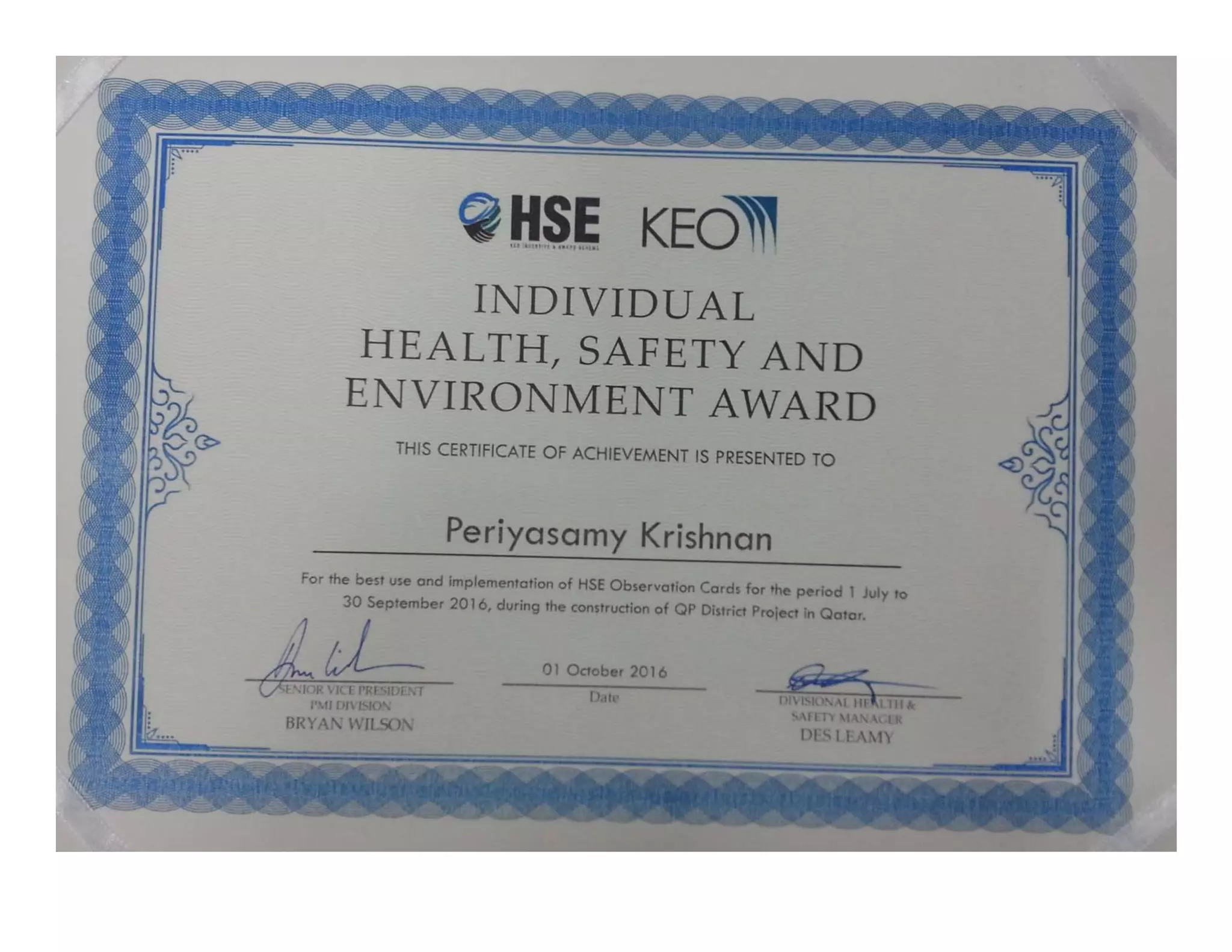HSE Safety Award 2016 - QPD Project | PDF