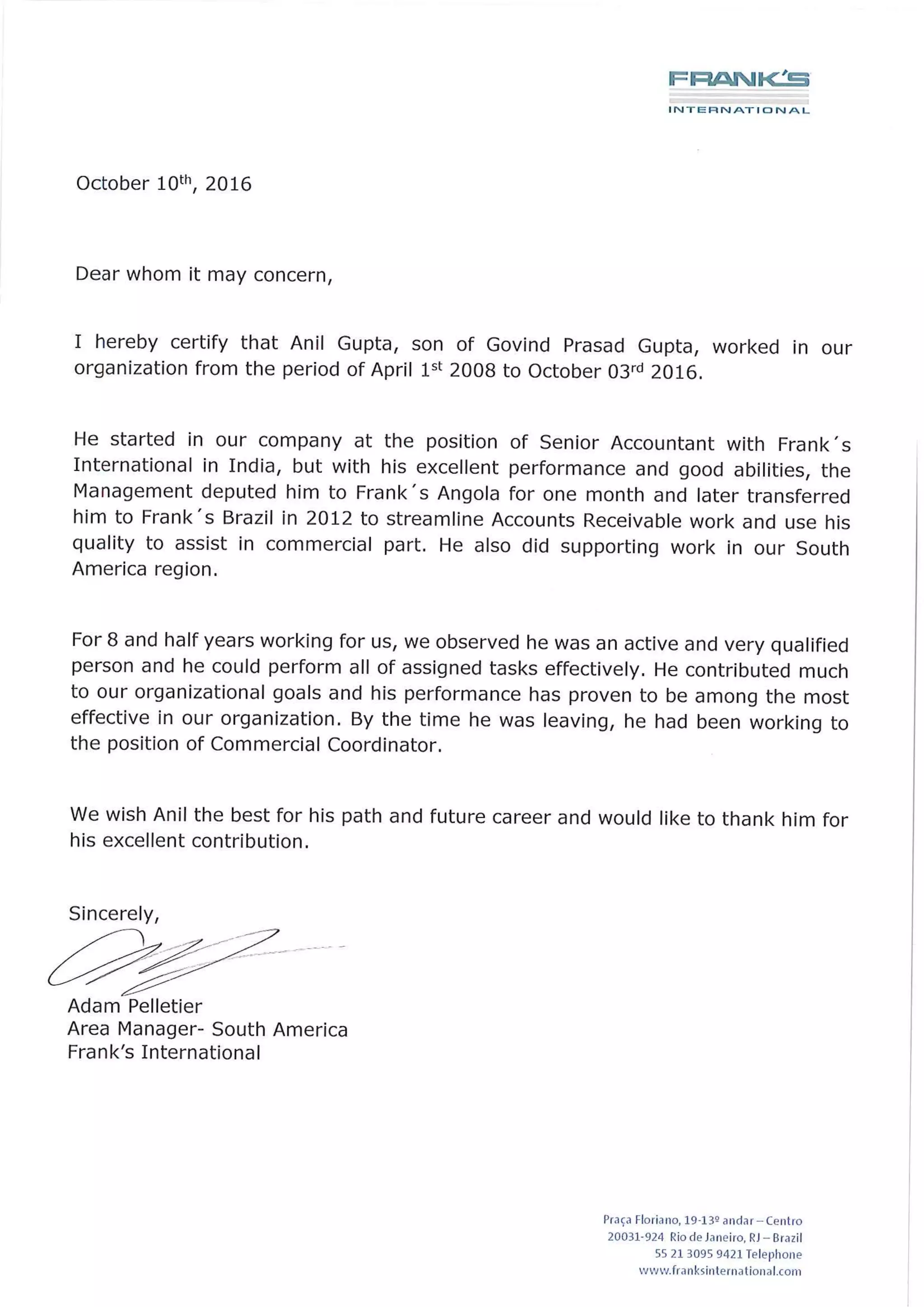 Experience Letter from Previous Company | PDF