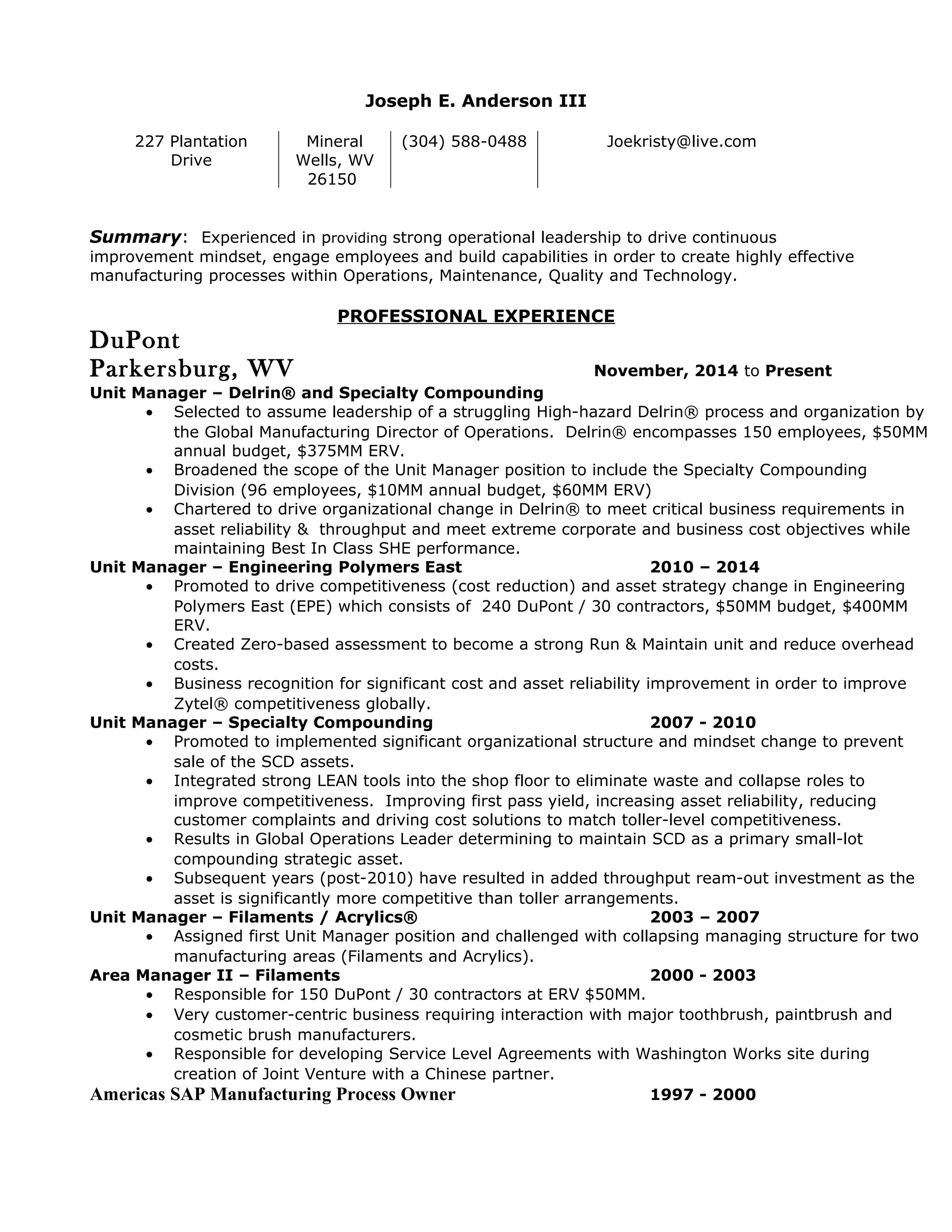Joe Resume 2015 | DOC | Business | Business and Finance