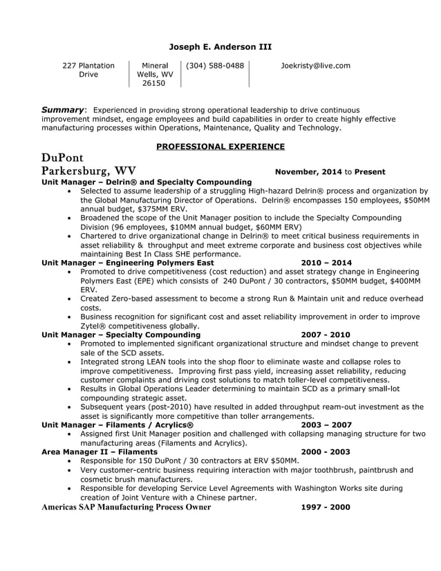 Joe Resume 2015 | DOC | Business | Business and Finance