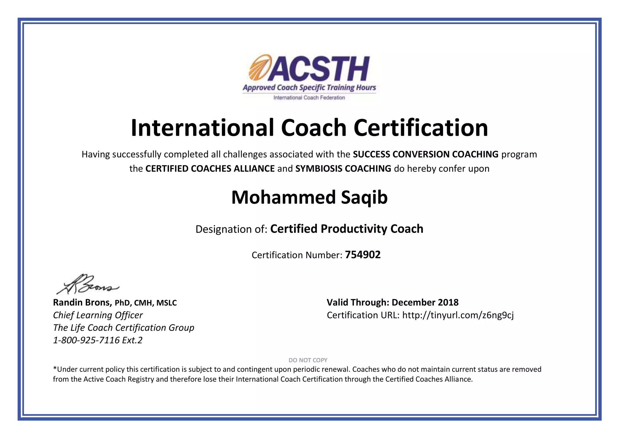 Certified Productivity Coach Certificate | PDF