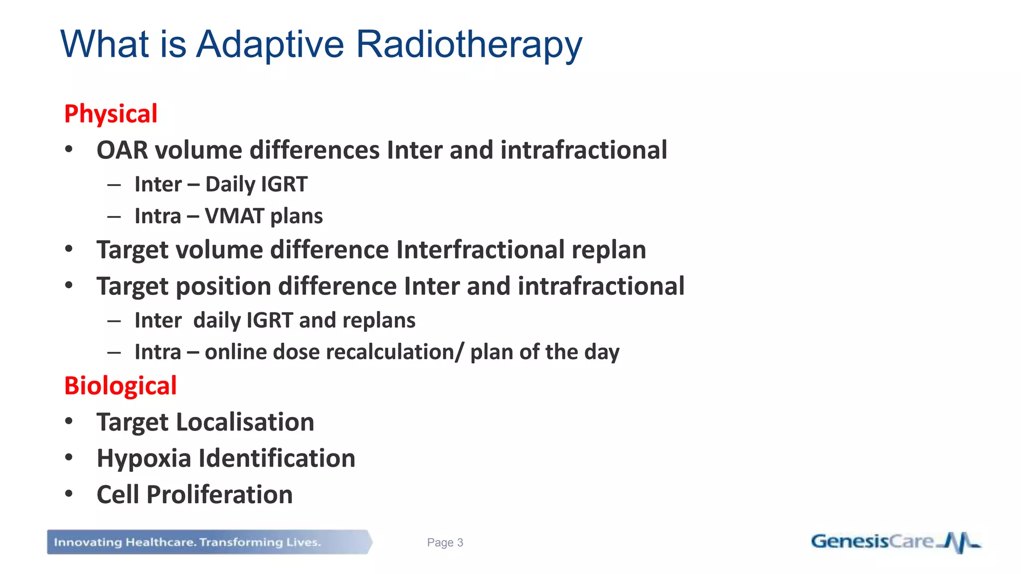 Adaptive Radiotherapy at GenesisCare UK | PPTX