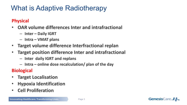 Adaptive Radiotherapy at GenesisCare UK | PPTX | Cancer | Diseases and ...