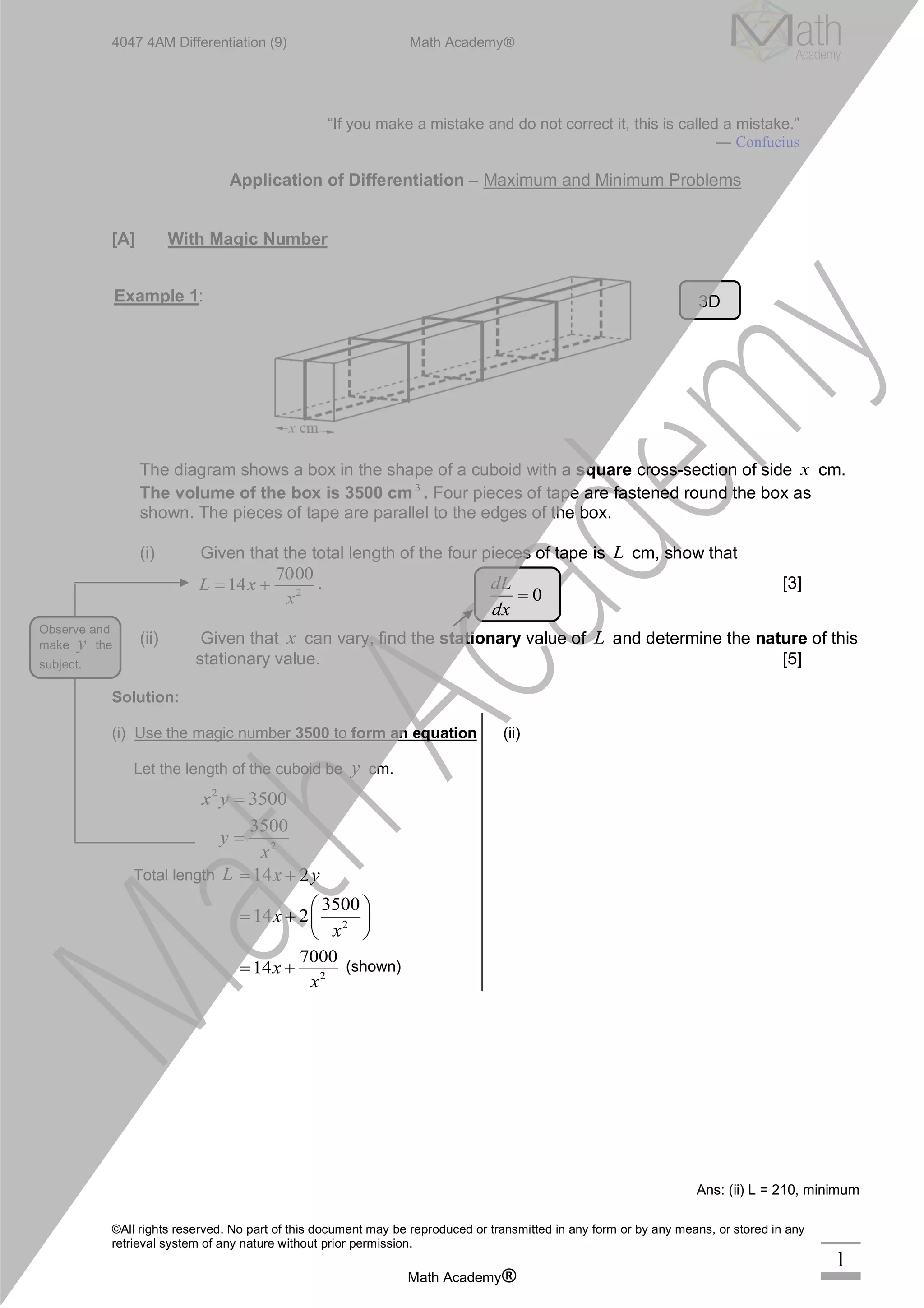Sec 4 A Maths Notes Maxima Minima | PDF