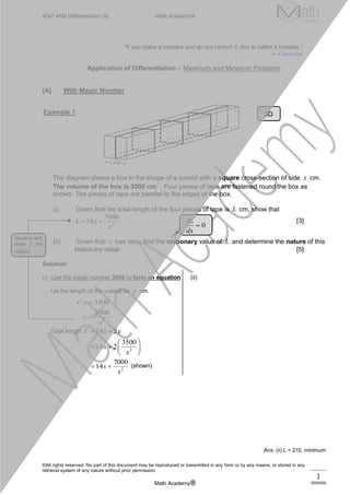 Sec 4 A Maths Notes Maxima Minima | PDF