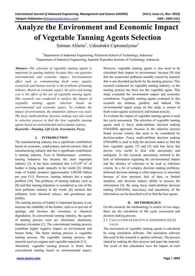 Analyze the Environment and Economic Impact of Vegetable Tanning Agents Selection | PDF