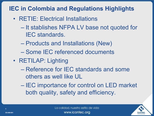 Aplicación y usos de Normas Internacinales IEC en Colombia | PPT