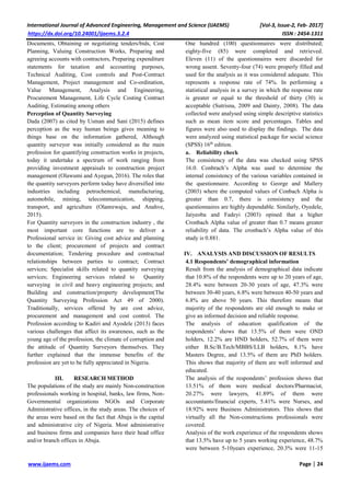 appraisal of the perception of quantity surveying profession | PDF