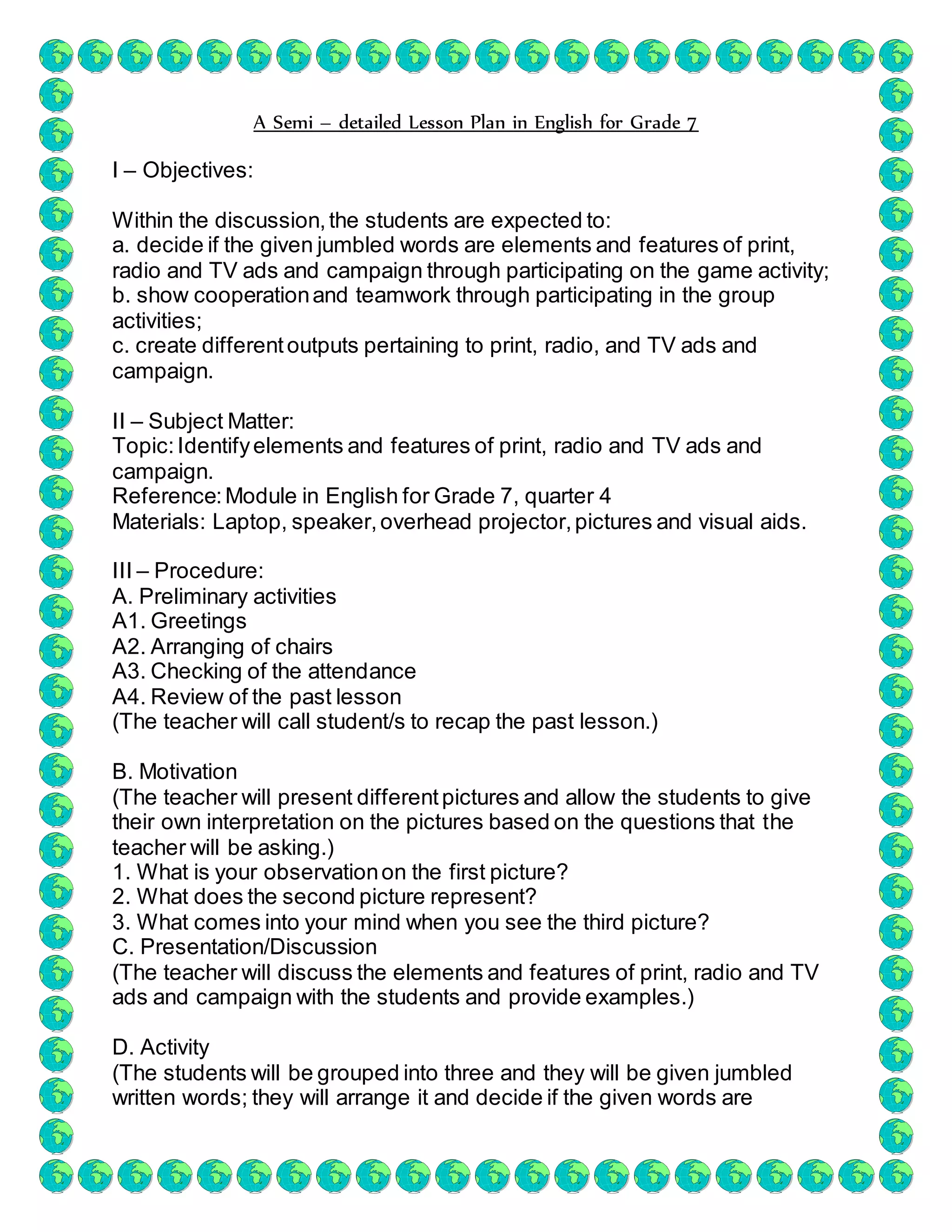 4 a's semi detailed lesson plan in english for grade 7 | DOCX