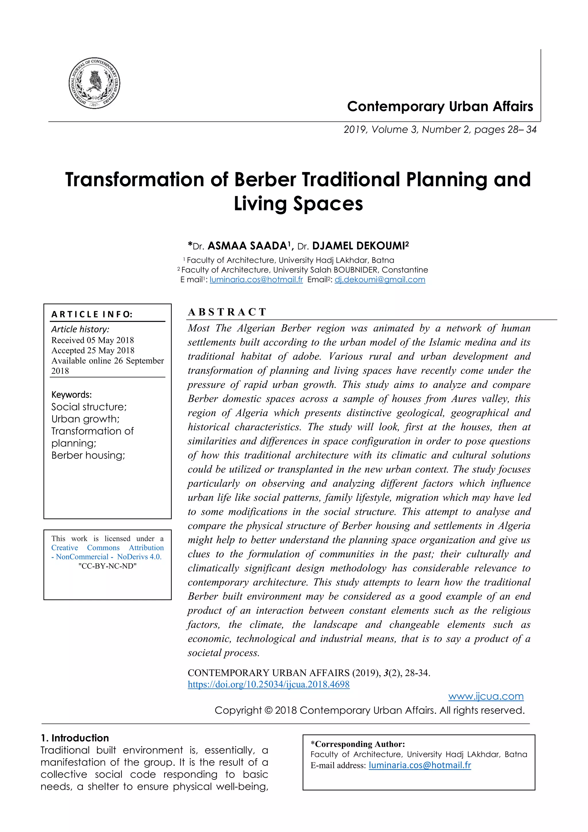 Transformation of Berber Traditional Planning and Living Spaces | PDF