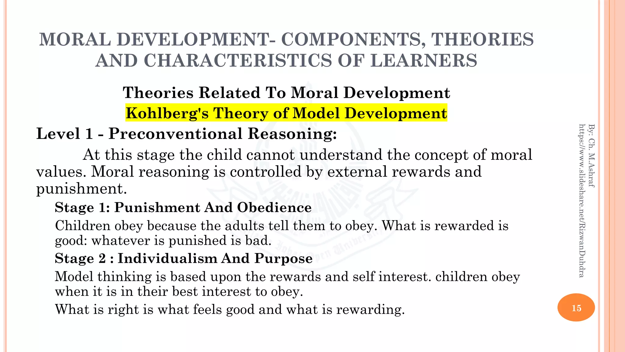 Moral Development - Components, Theories and Characteristics of Learners | PDF