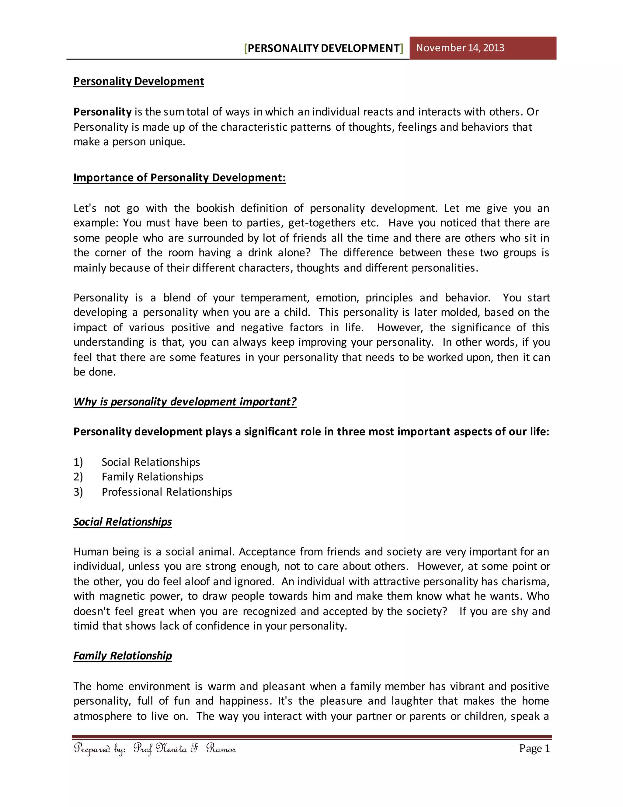 Personality development | DOCX