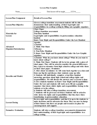 Transition to college lesson | DOCX | College Planning | College Education