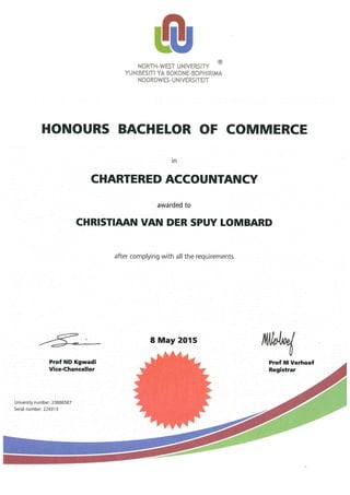 Chris Lombard - BCOM HONS Chatered Accountant | PDF