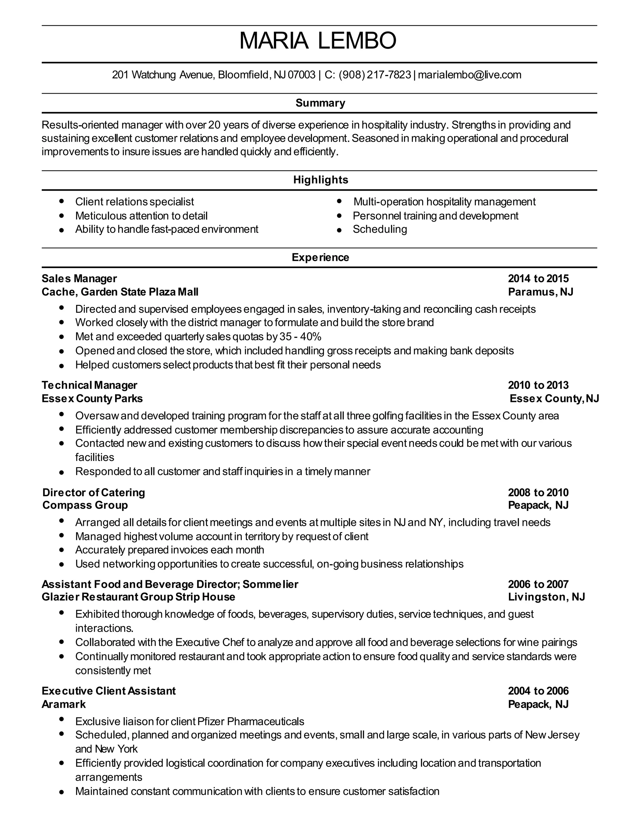 Maria Lembo Resume, 2016 | DOCX