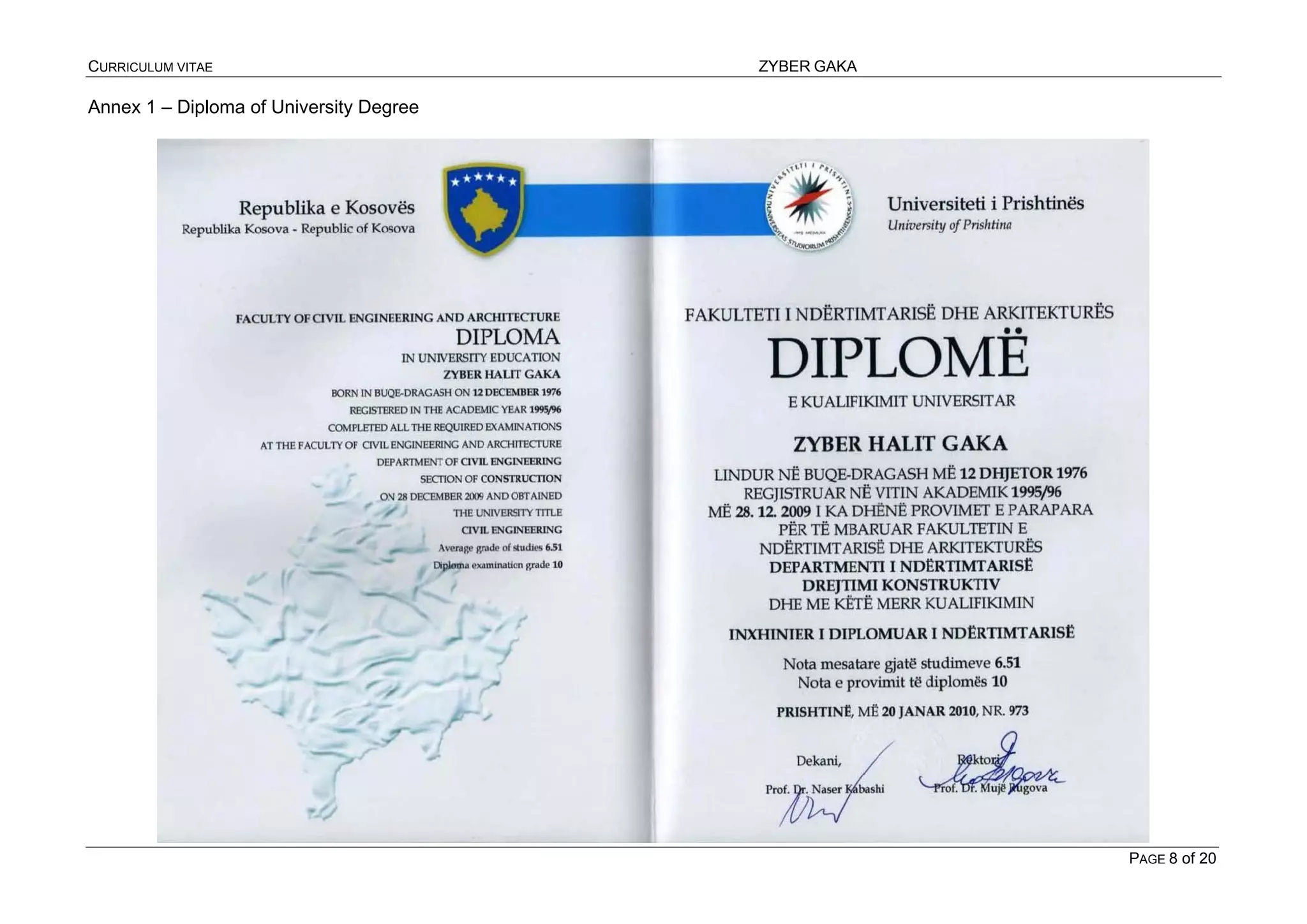 Zyber Gaka - CV 8 | PDF