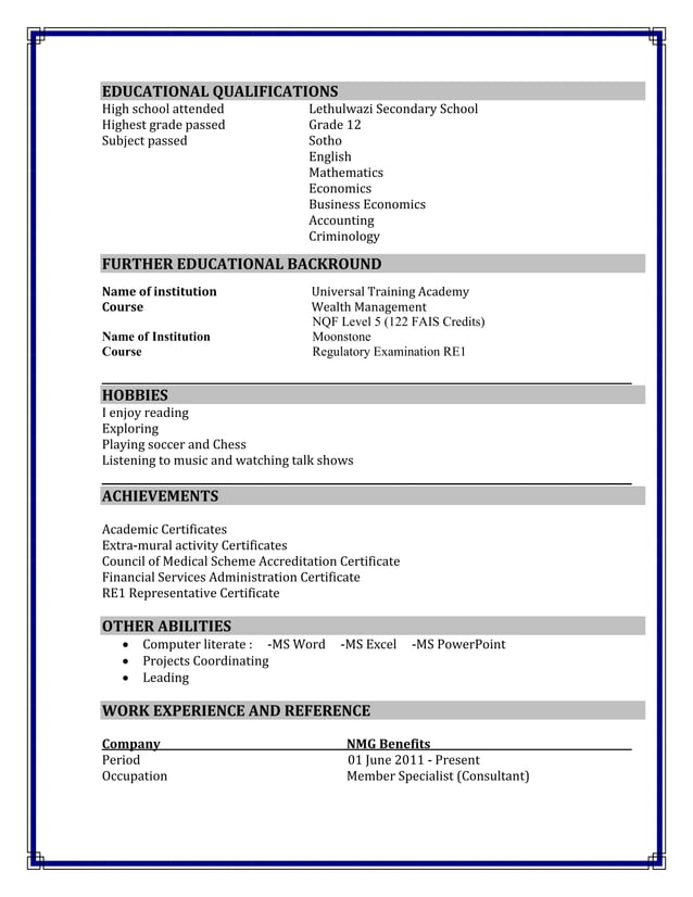Mr JL Radebe CV | PDF
