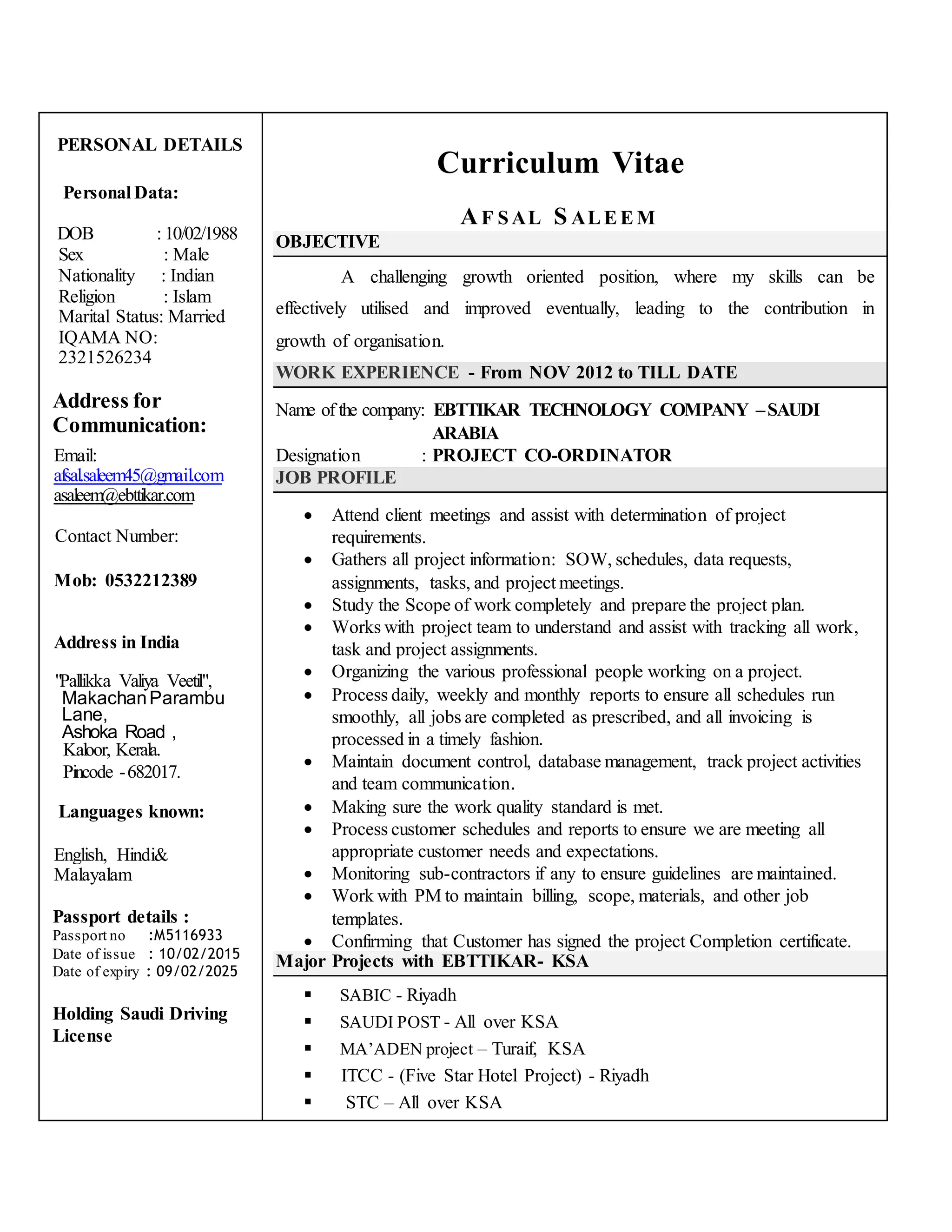 RESUME- Afsal Saleem | DOCX | Business | Business and Finance