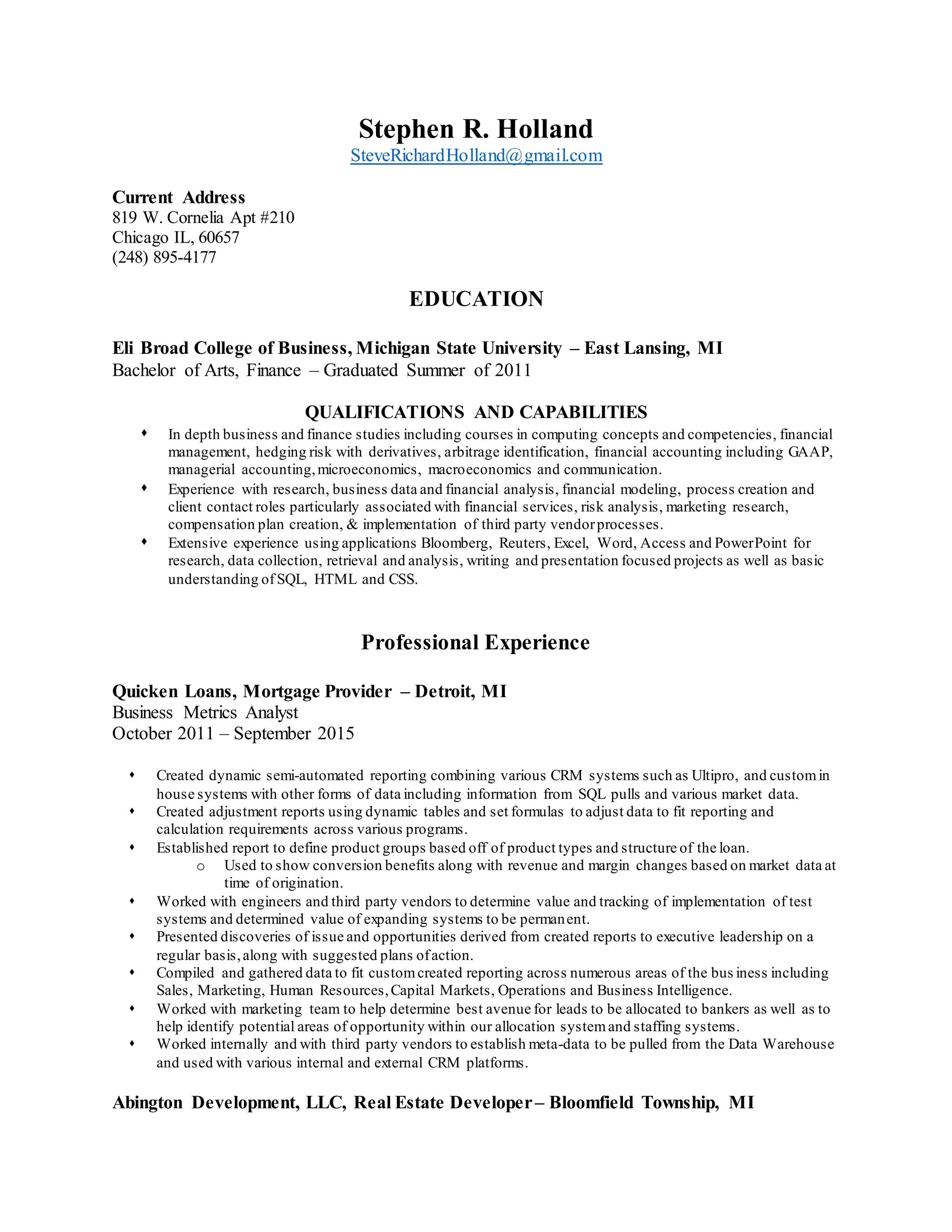 Stephen Holland Res | PDF