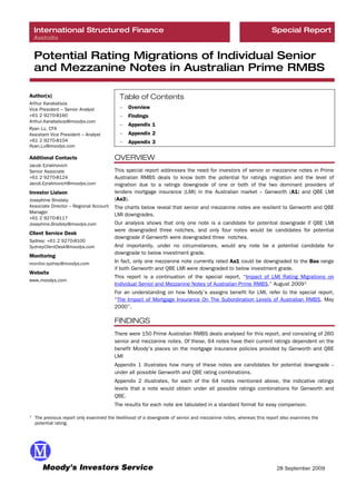 Potential Rating Migrations of Individual Senior and Mezzanine Notes in ...