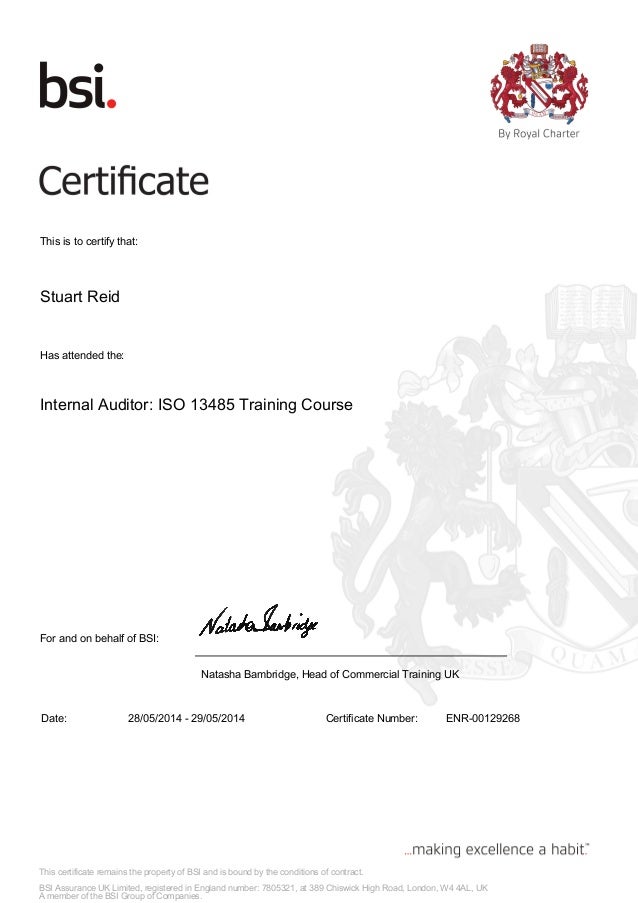 Stuart Reid BSI audit cert