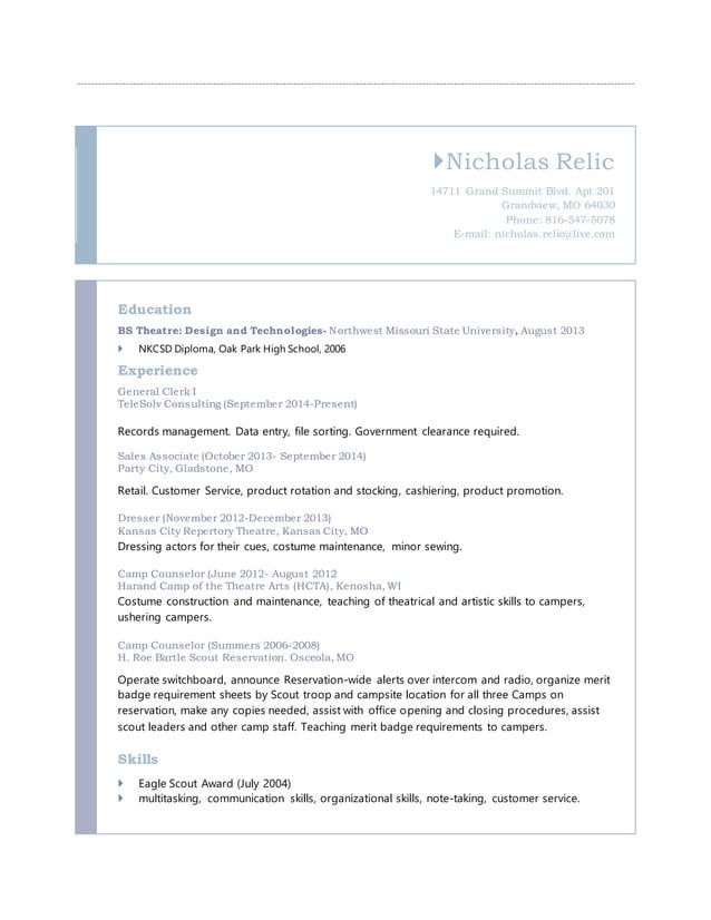 Nick Relic Resume (2) | DOCX | Resume Writing and Advice | Job Search
