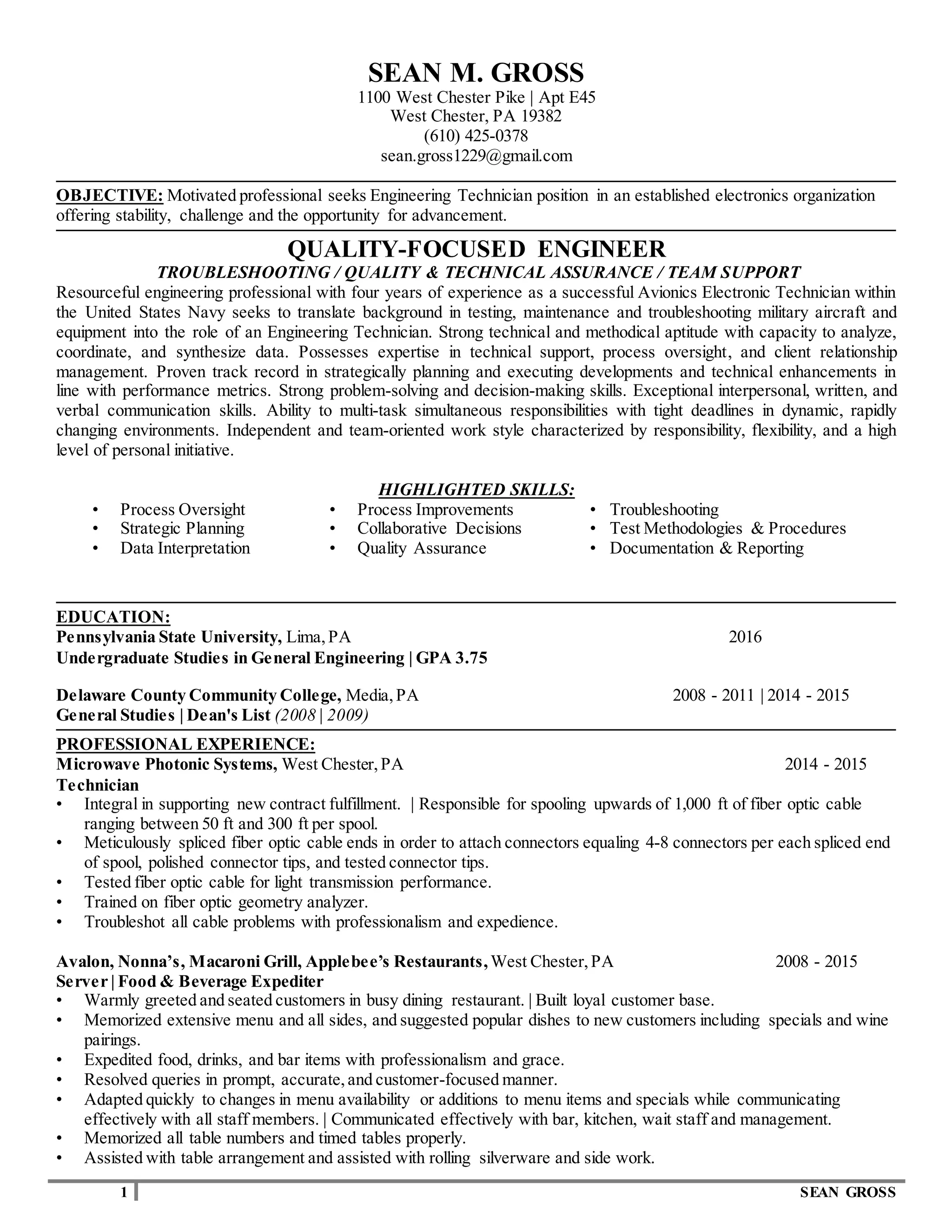 Sean Gross Resume | DOCX