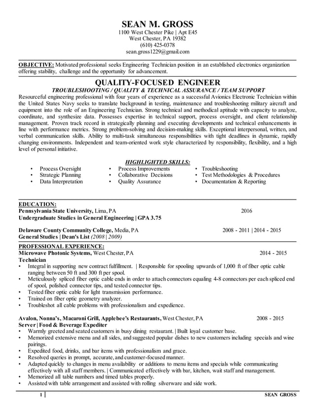 Sean Gross Resume | PDF