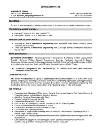 Arvinder Singh CV | DOCX