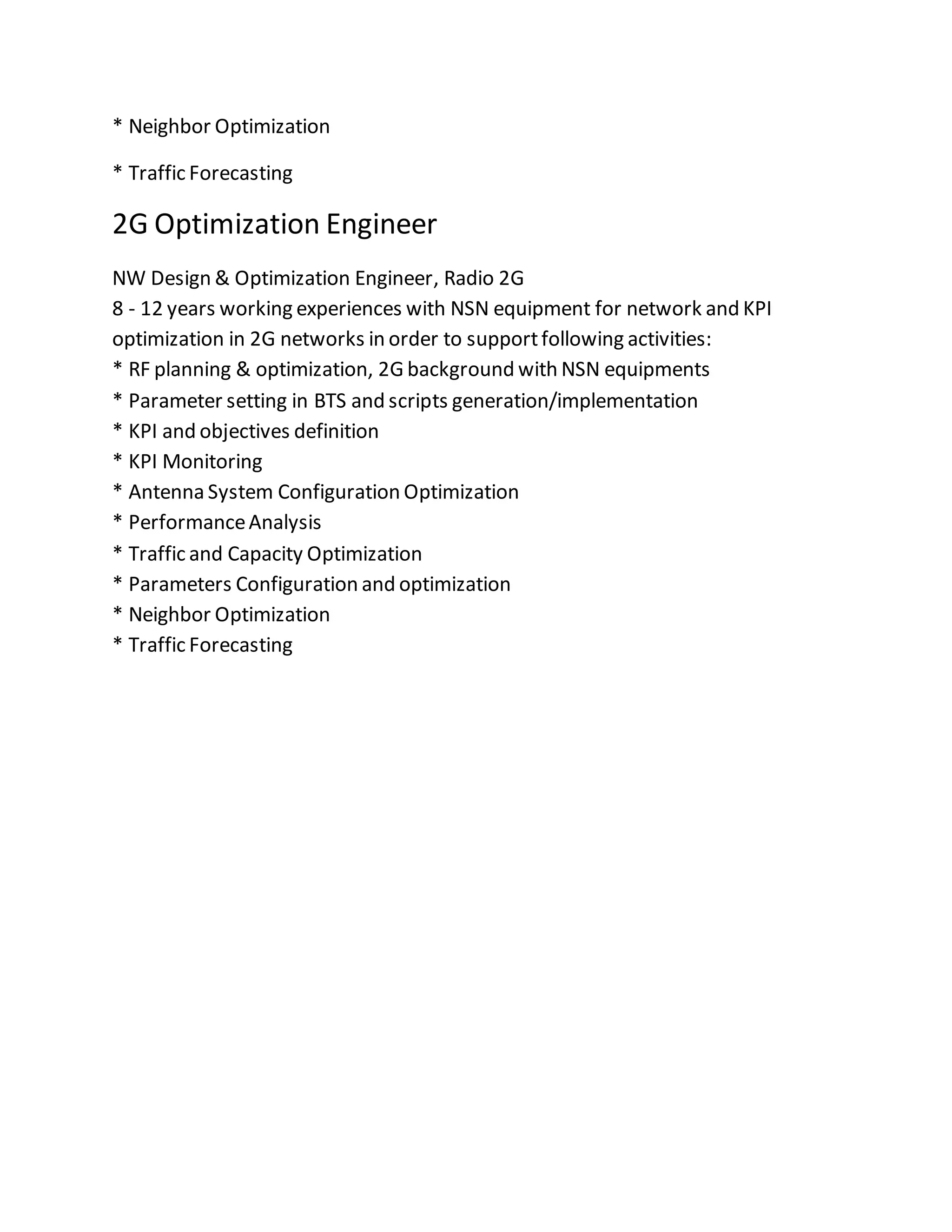 LTE optimization engineer | DOCX