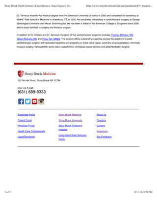 Stony Brook Heart Institute’s Cardiothoracic Team Expands | Stony Brook Medicine | PDF