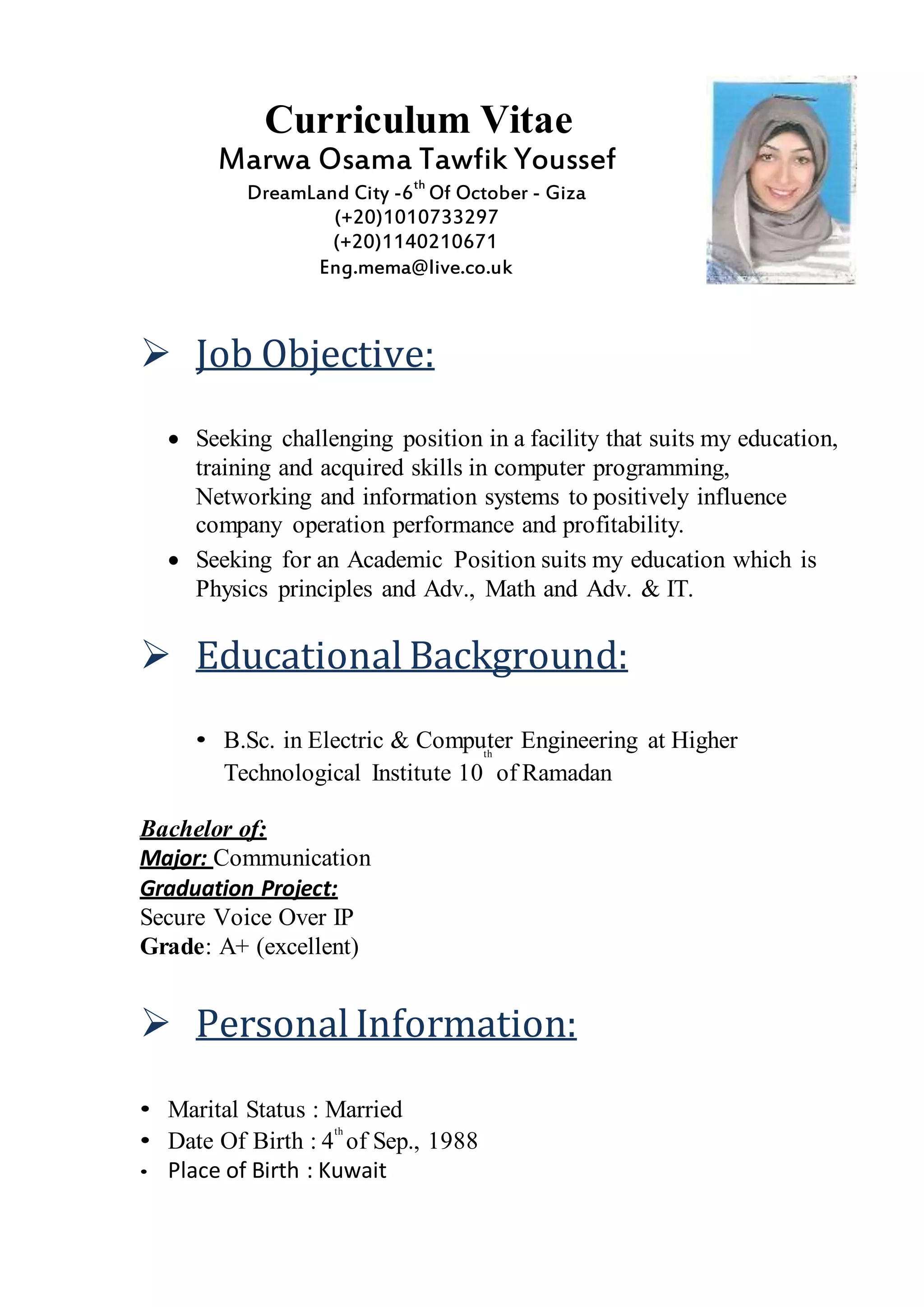 Marwa_s Curriculum Vitae CV | DOCX
