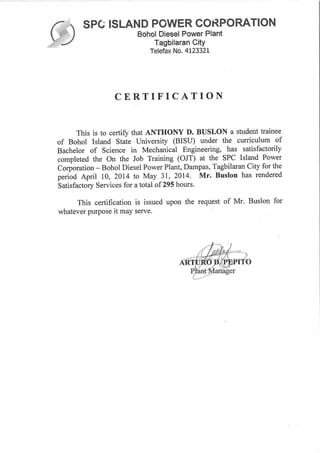 OJT COMPLETION CERT. | PDF