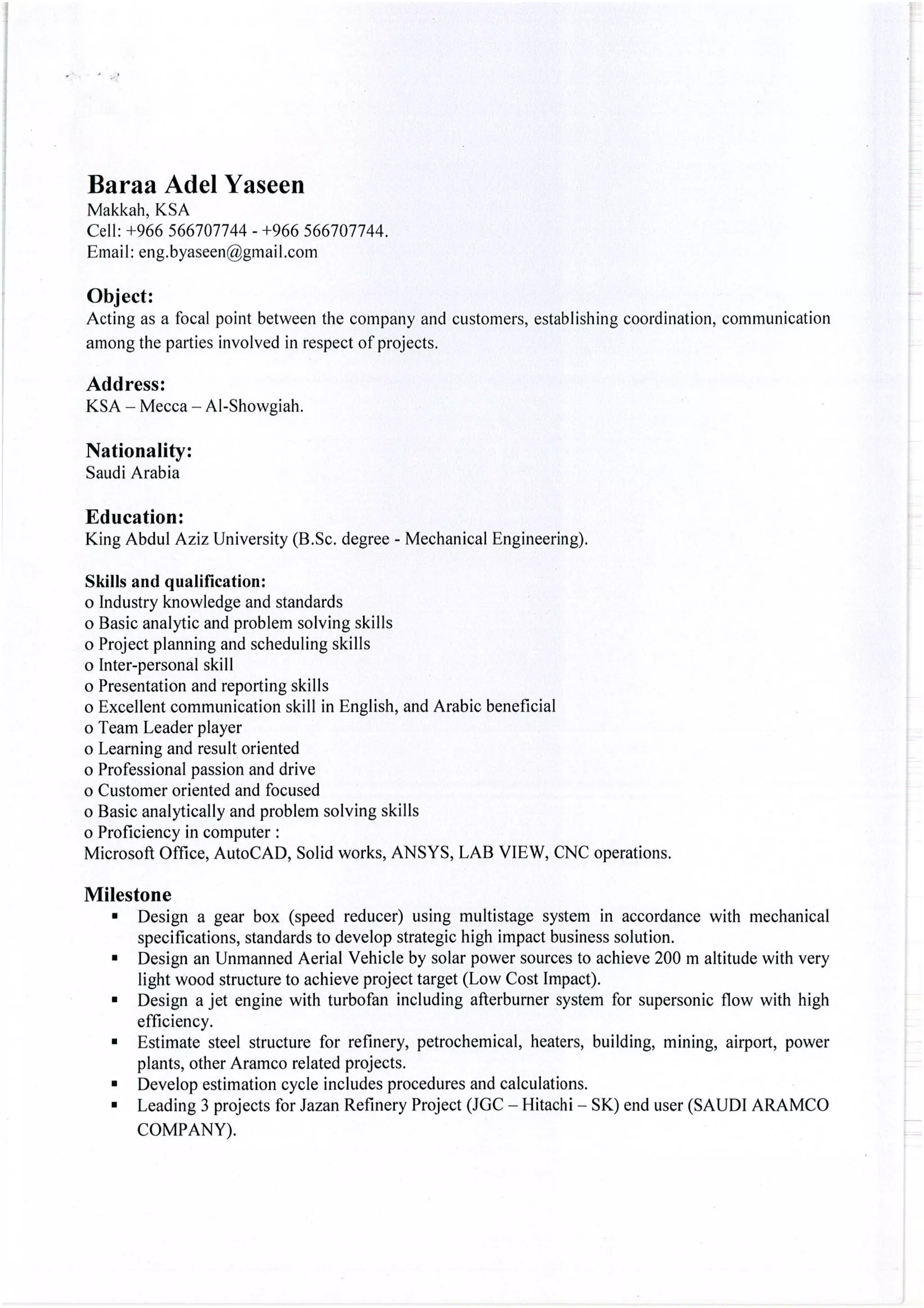 Mech. Baraa Yaseen CV 10052016 | PDF