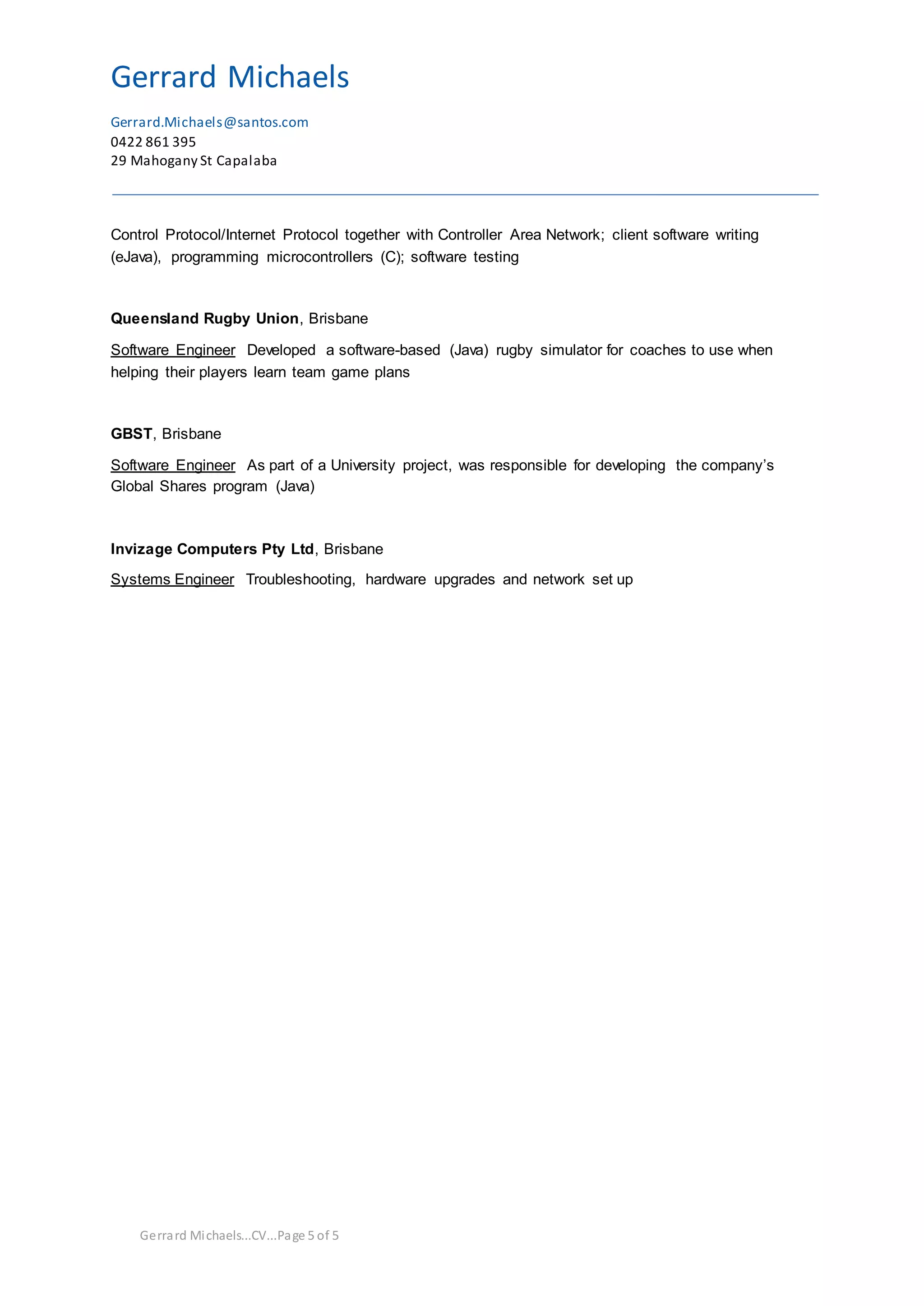 Gerrard Michaels CV 2016 | DOCX