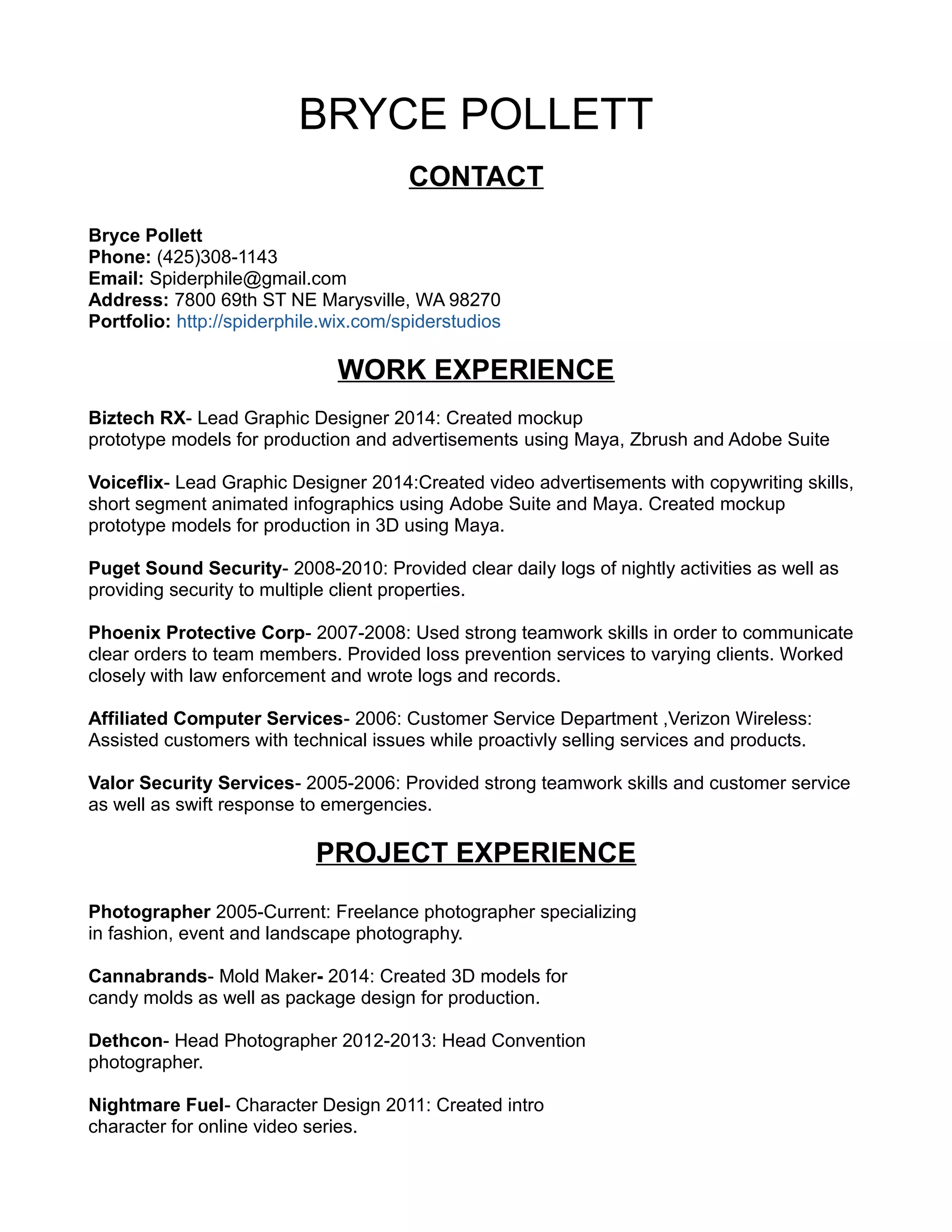 BrycePollettResume01 | DOC | Graphics Software | Computer Software and ...