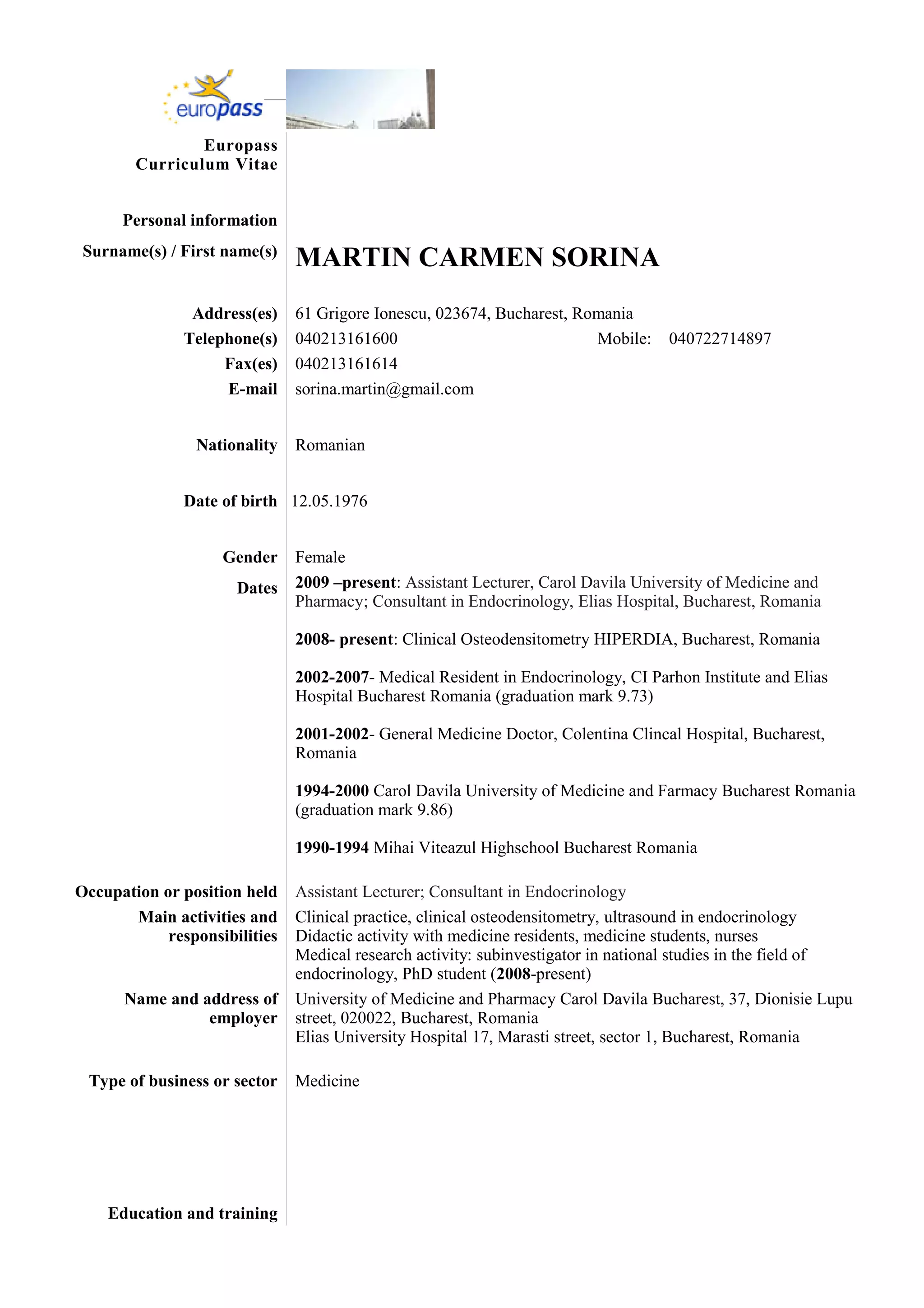 CV Sorina Martin europass engleza | DOC