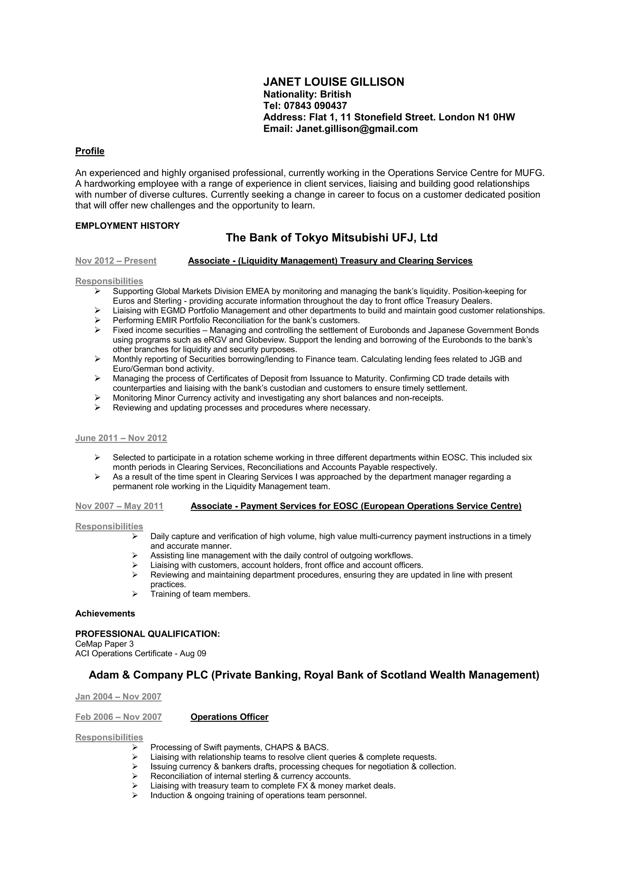 Janet Gillison CV 05.2016