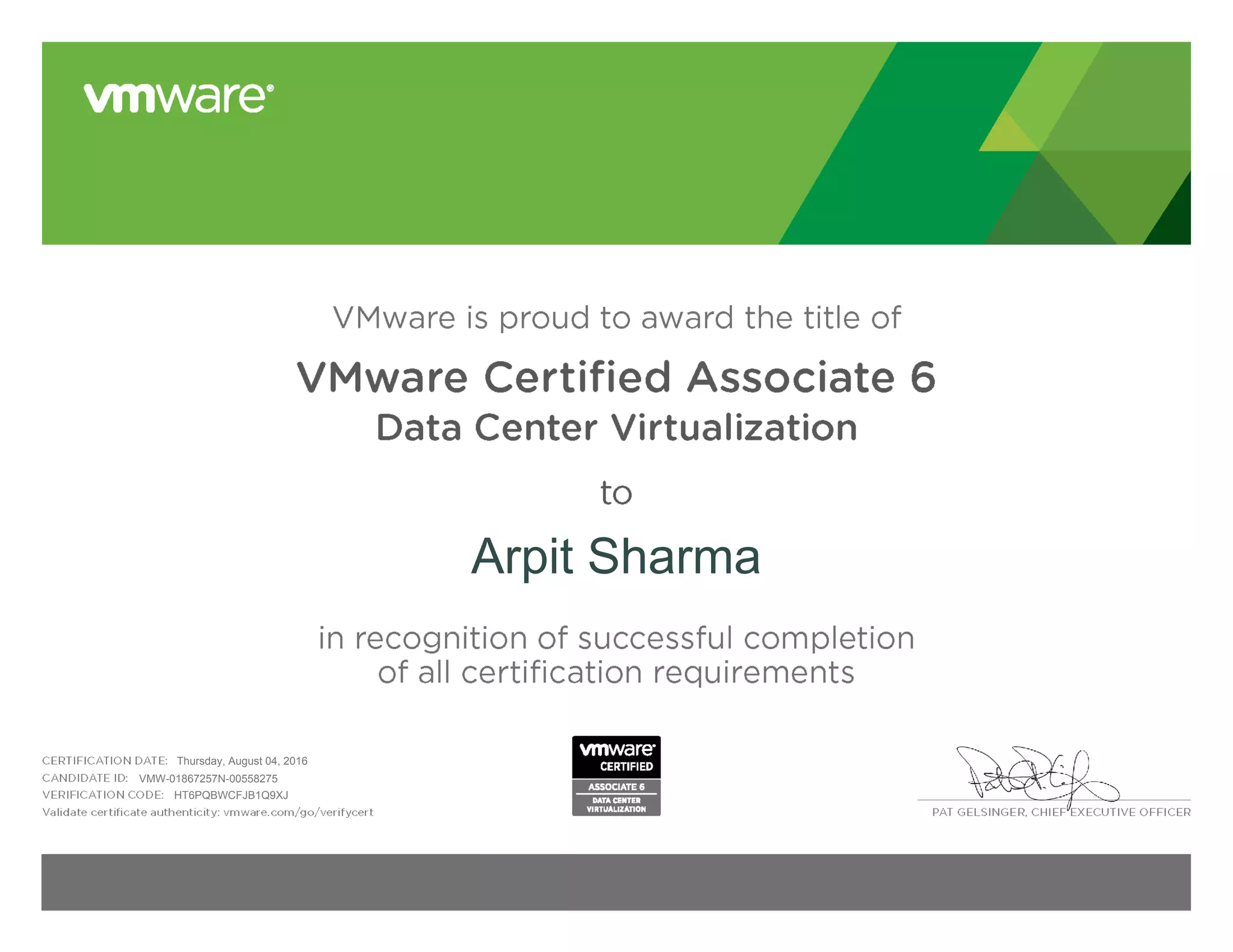 VMware Certified Associate 6 - Data Center Virtualization certificate (2) | PDF | Technology ...