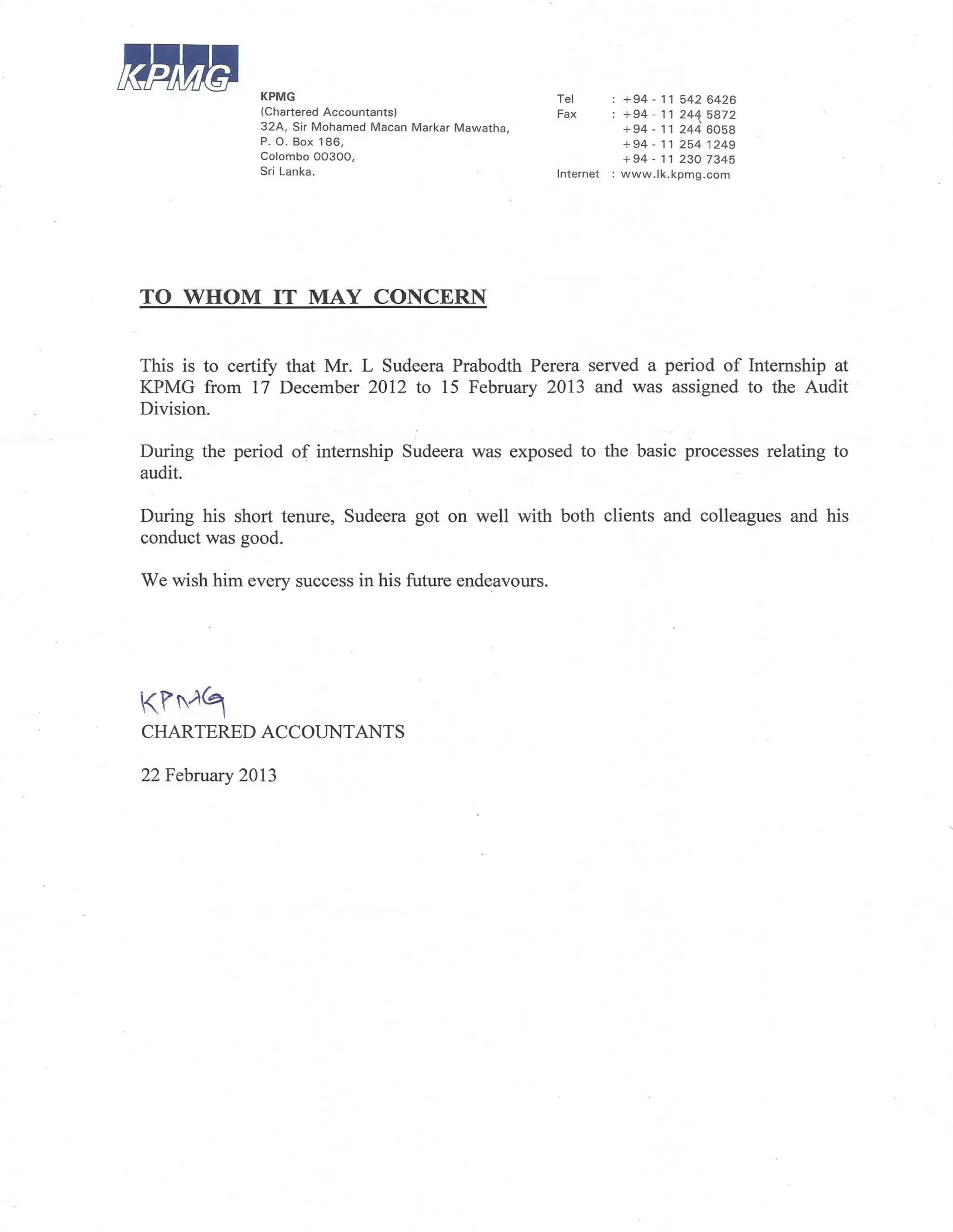 KPMG Reference Letter | PDF