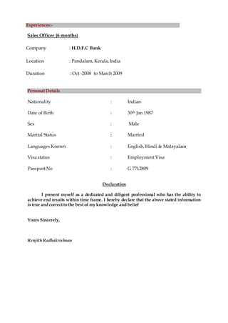 renjith_resume | PDF
